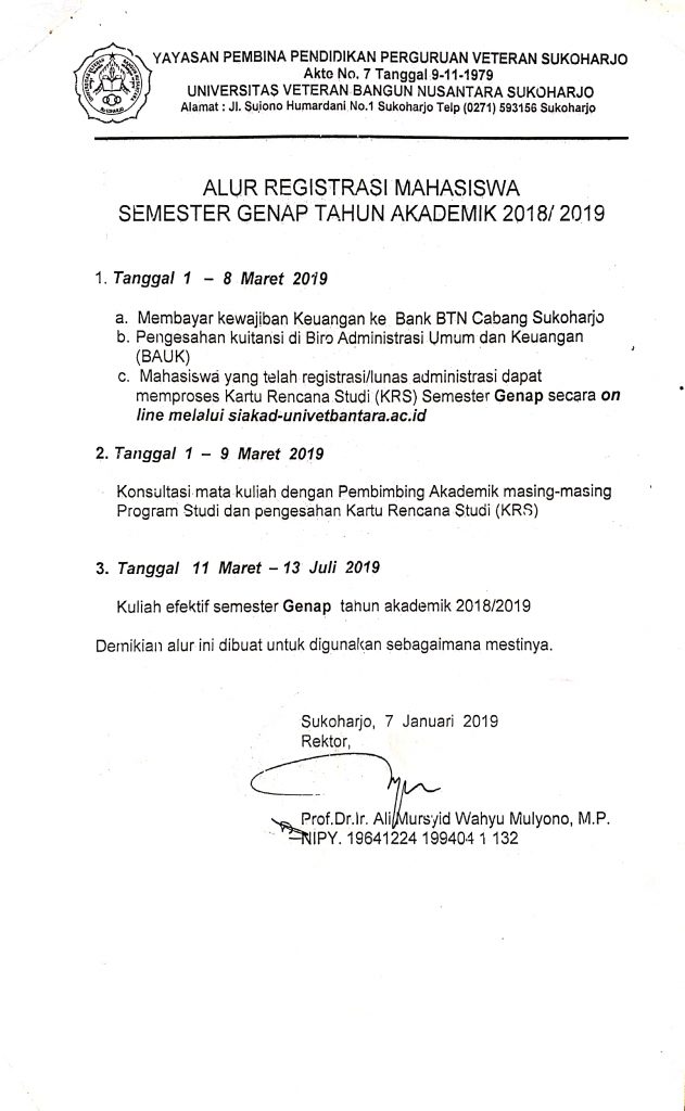 Registrasi mahasiswa semester Genap 2018/2019 – Prodi Teknik Sipil