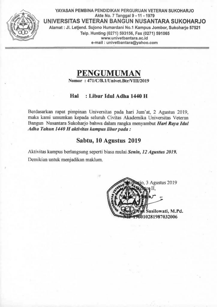 Pengumuman Hari Raya Idul Adha Tahun 2019 – Prodi Teknik Sipil